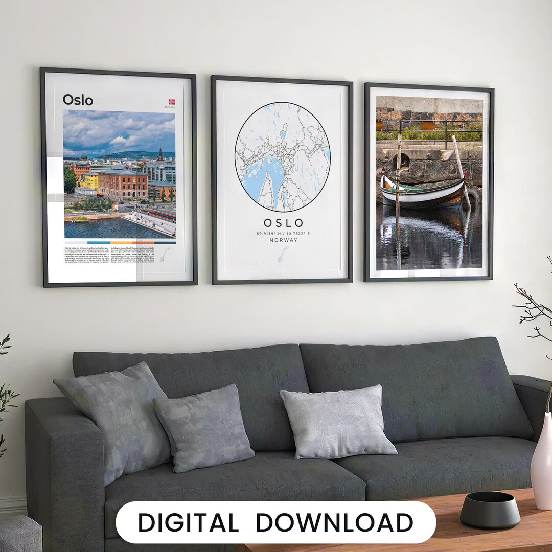Digitale Oslo Poster 3er Set Wandkunst, Oslo Print, Oslo Karte Kunst ...