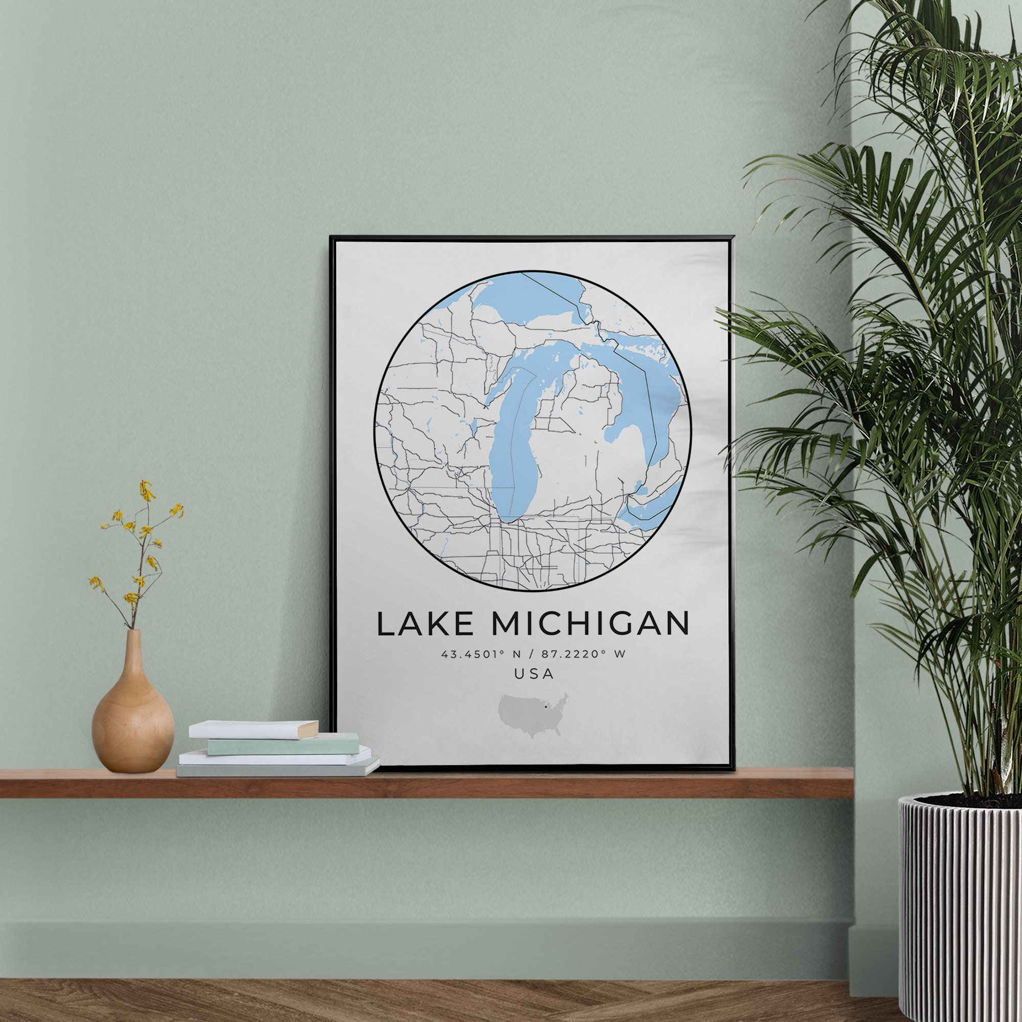 Lake Michigan Print Set: Map & Photo Art (digital Download) - Etsy