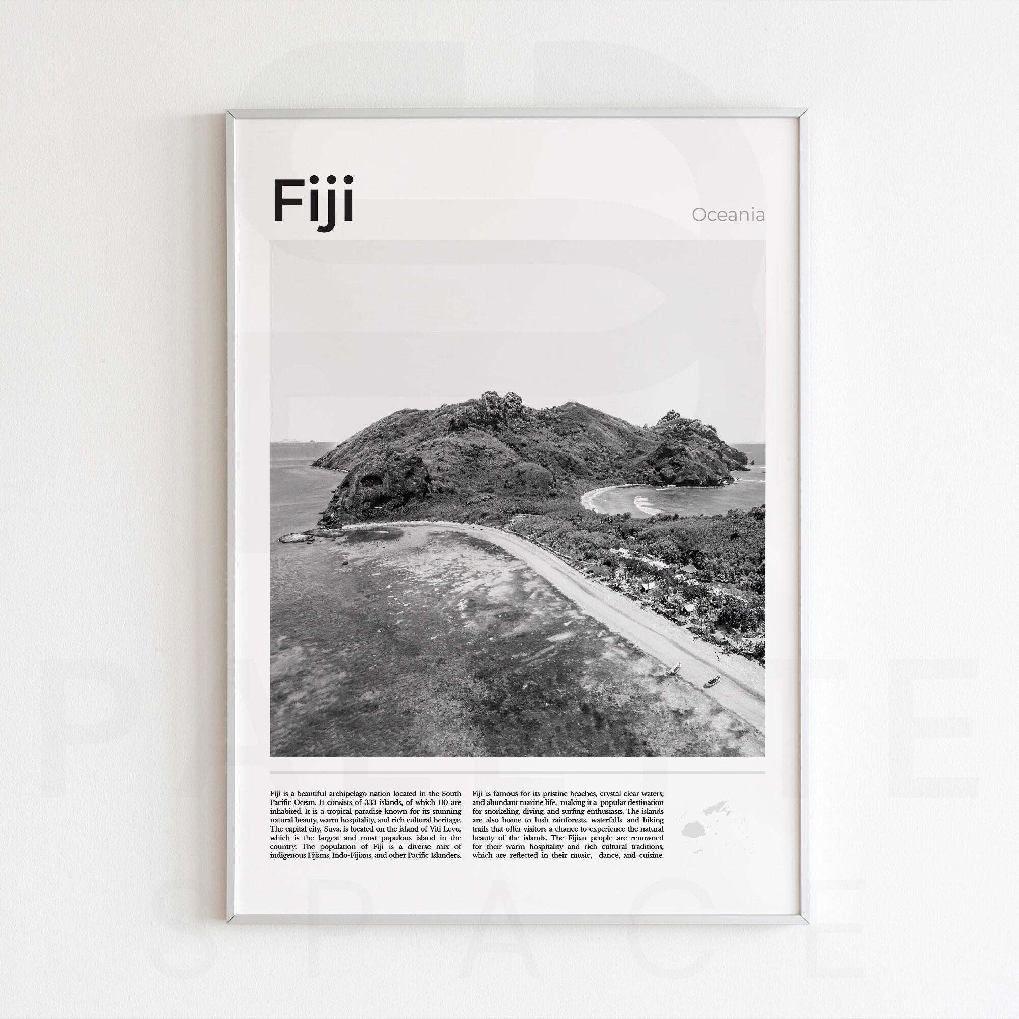 Digital Fiji Black and White Print Set of 3, Fiji Map, Fiji Poster ...