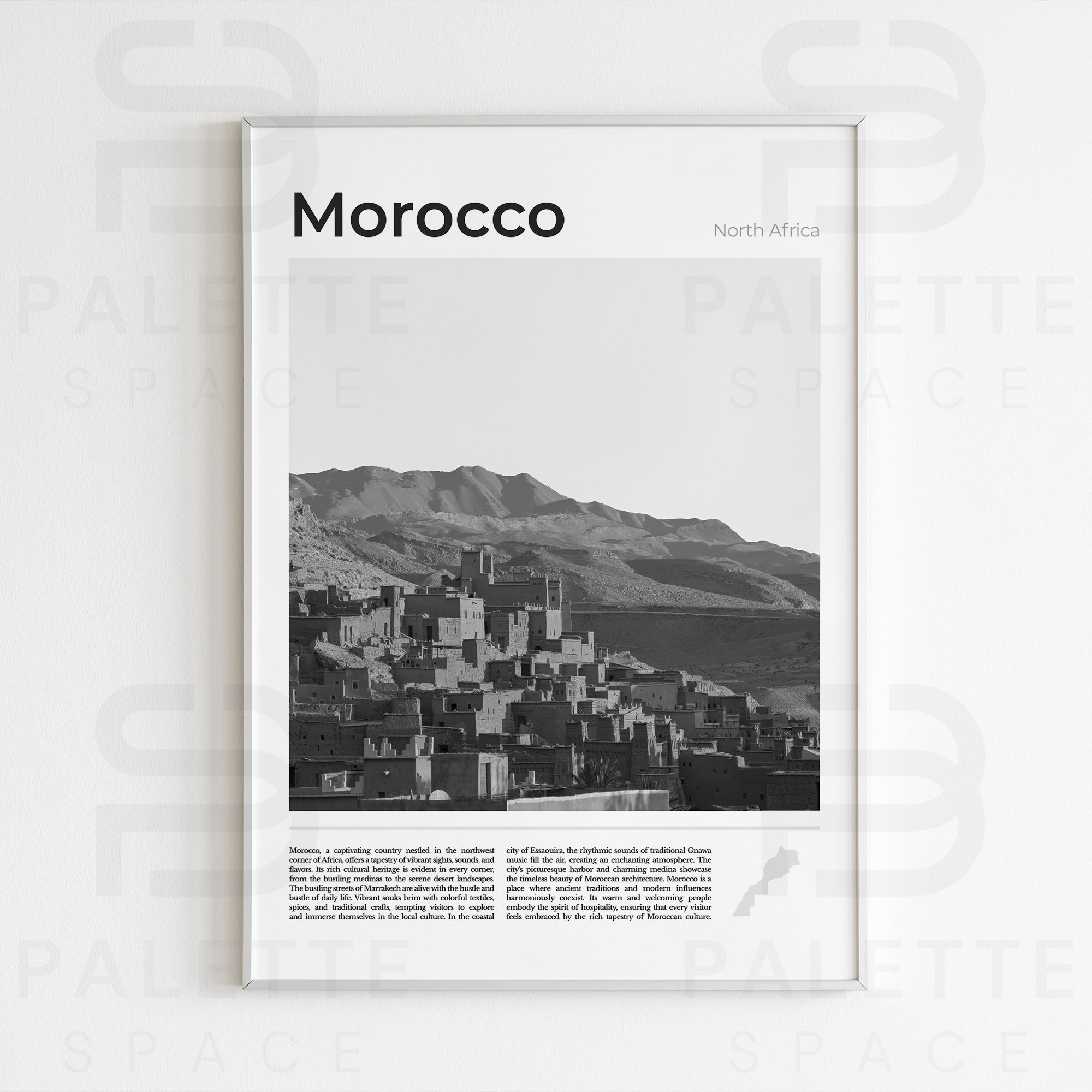 Digital Morocco Black and White Print Set of 3, Morocco Map Poster, Morocco Printable Wall Art ...