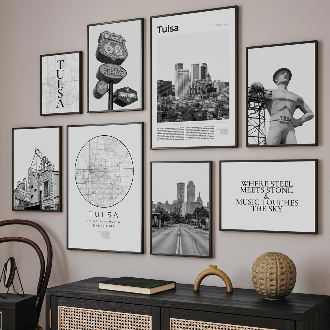 Tulsa Oklahoma Art Print Set: Black & White Travel Posters (digital ...