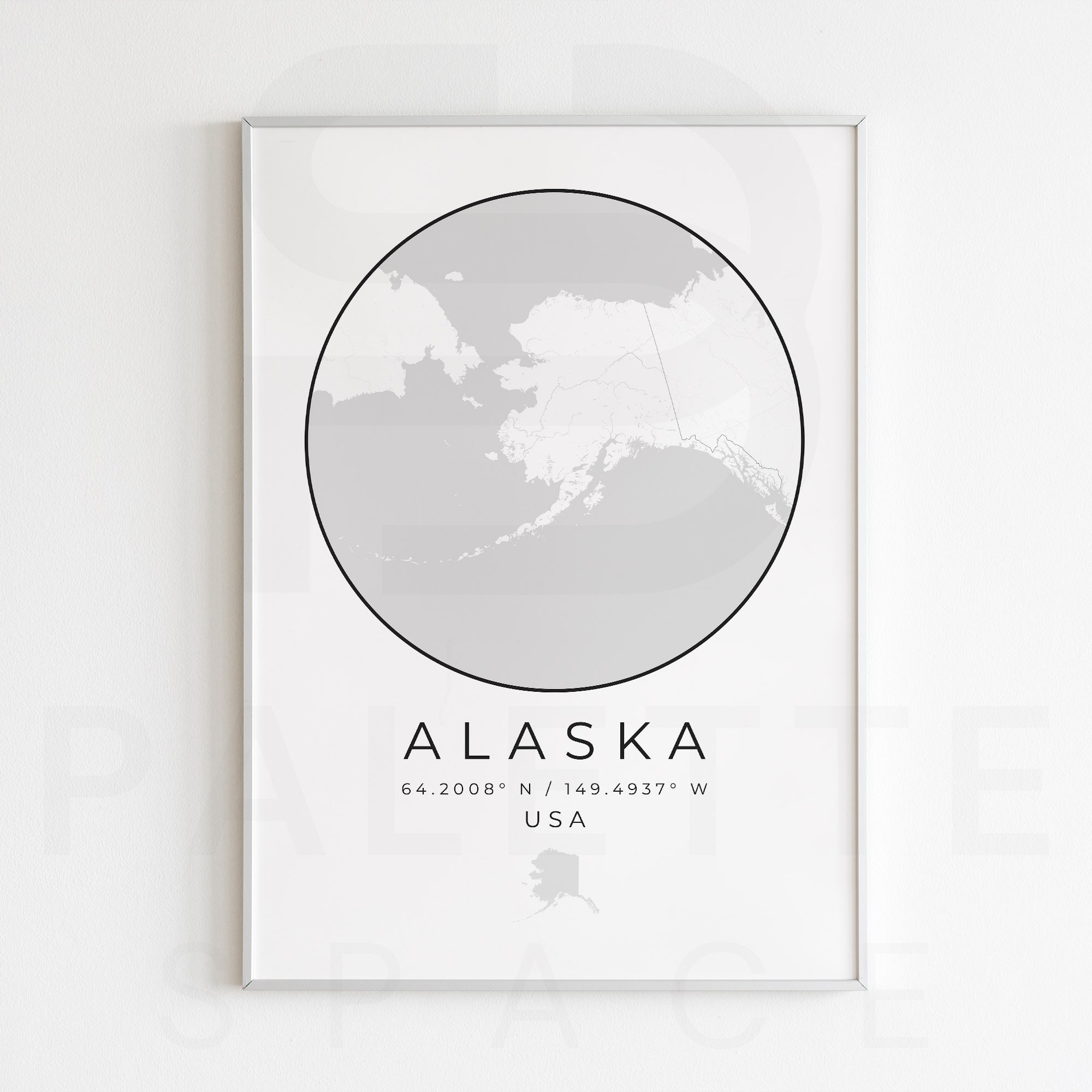Alaska Black and White Print Set: Map & Mountain Photography (digital ...