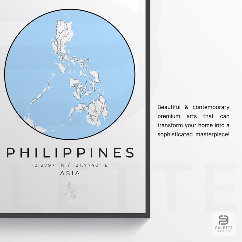 Digital Philippines Print Set of 5 Wall Art, Philippines Map Art ...