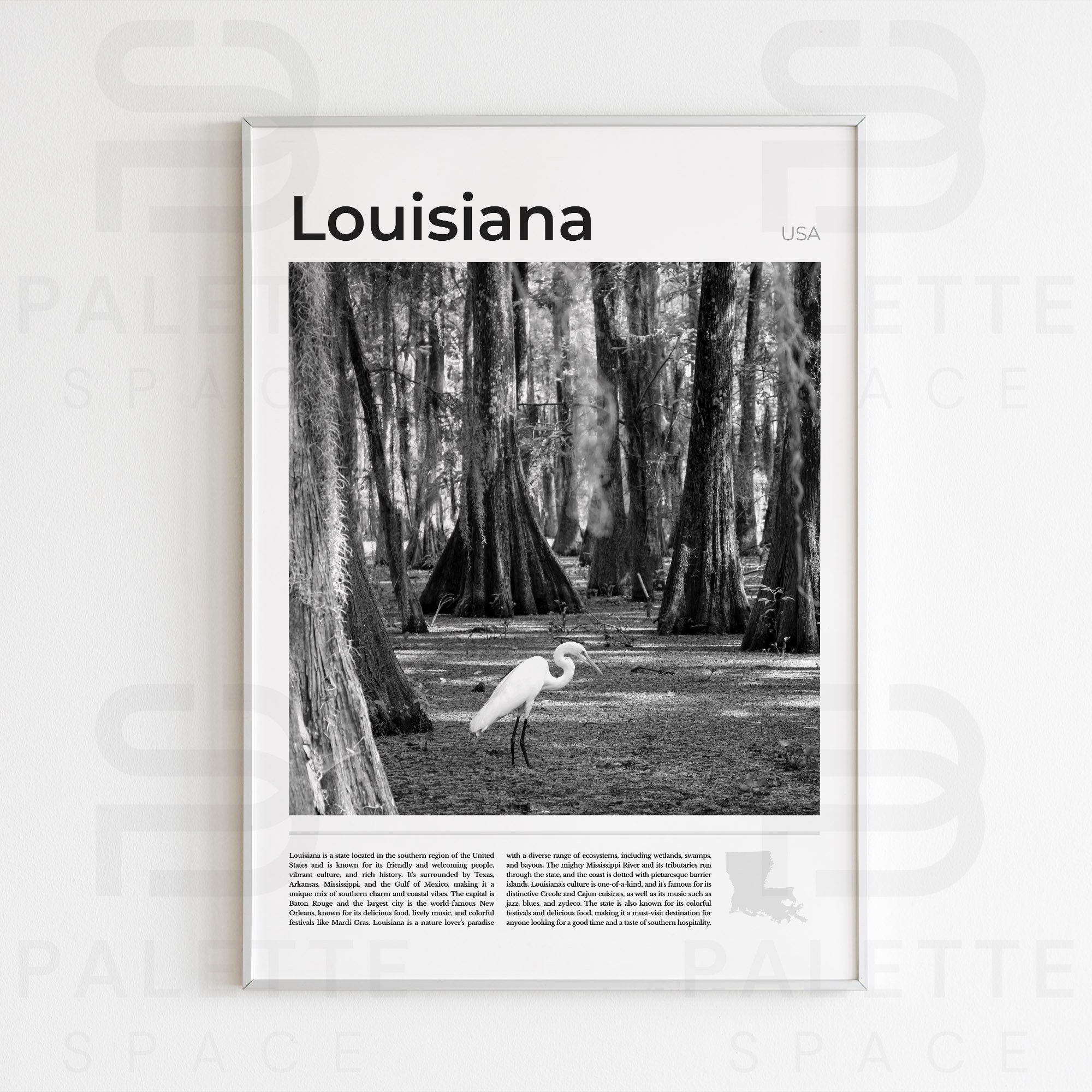 Digital Louisiana Black and White Print Set of 3, Louisiana Map Art ...