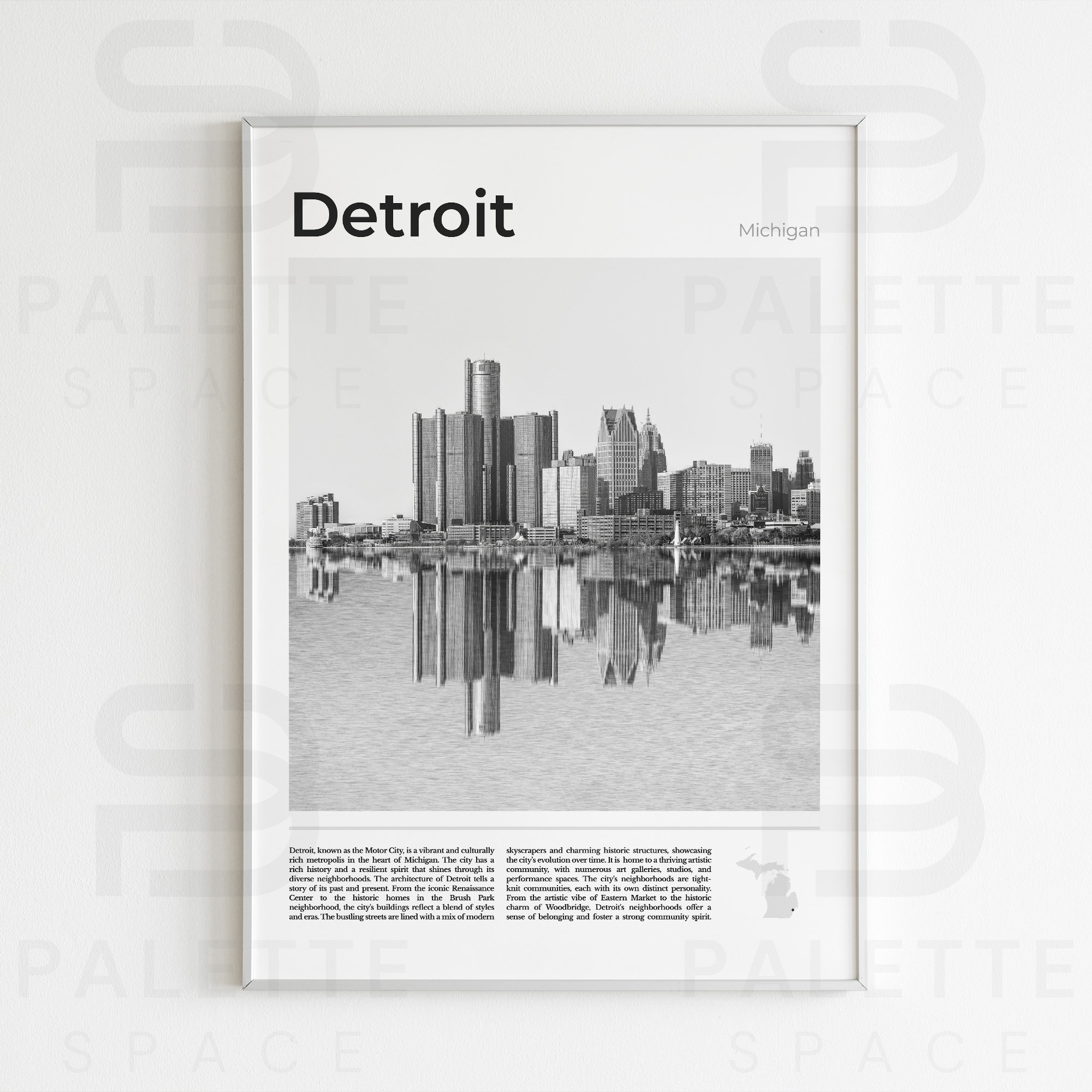 Digital Detroit Black and White Prints Set of 3, Detroit Map Art, Detroit Poster, Detroit Wall ...