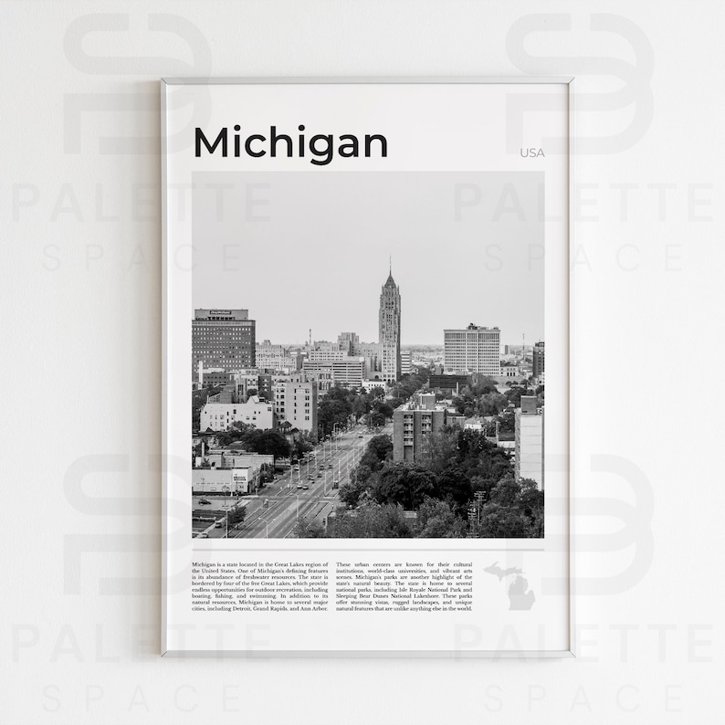 Digital Michigan Black and White Prints Set of 3, Michigan Wall Art ...