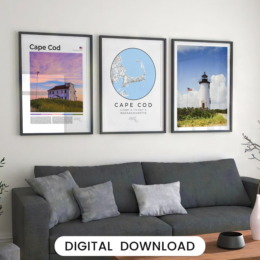 Cape Cod Art Print Set: Map & Lighthouse Decor (digital Download) - Etsy