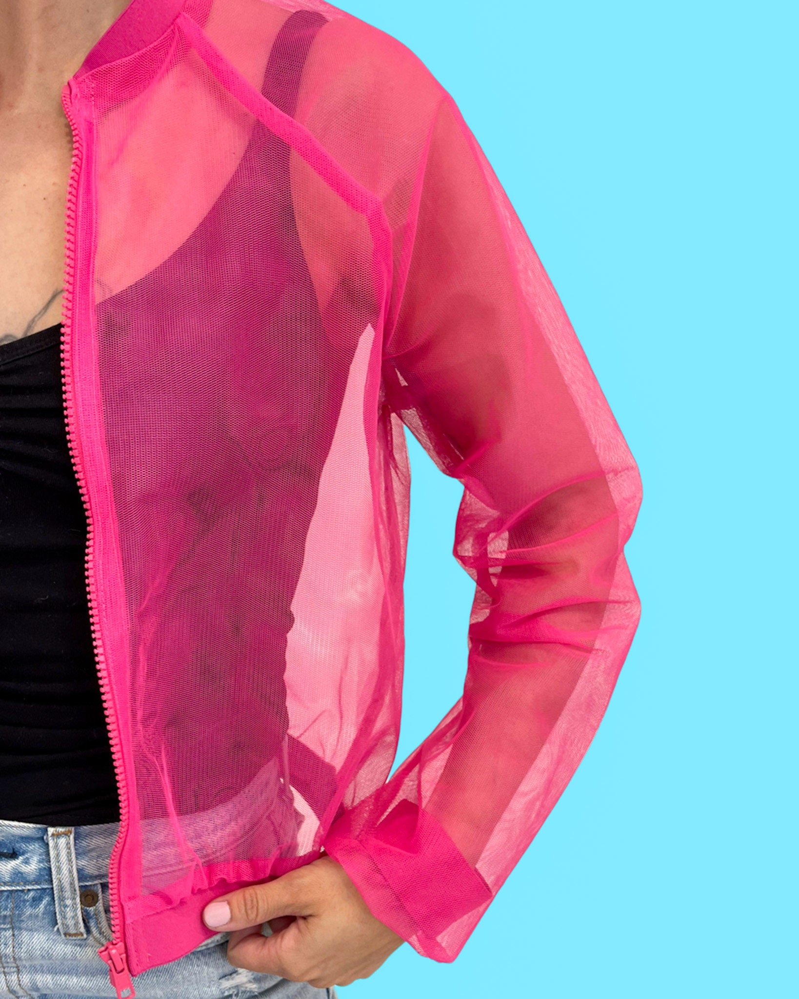 Transparent Tulle Bomber Jacket in Fuchsia Pink Magenta - Etsy