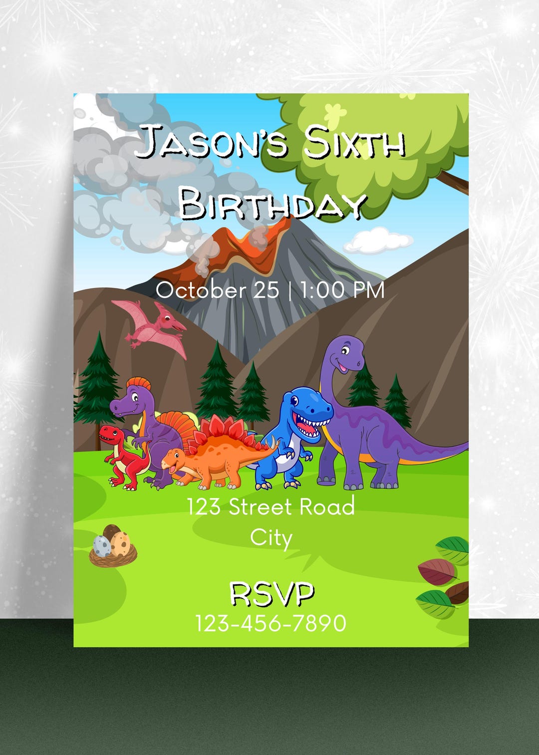 Dinosaur Birthday Card Template: Customizable Kids Party (digital ...