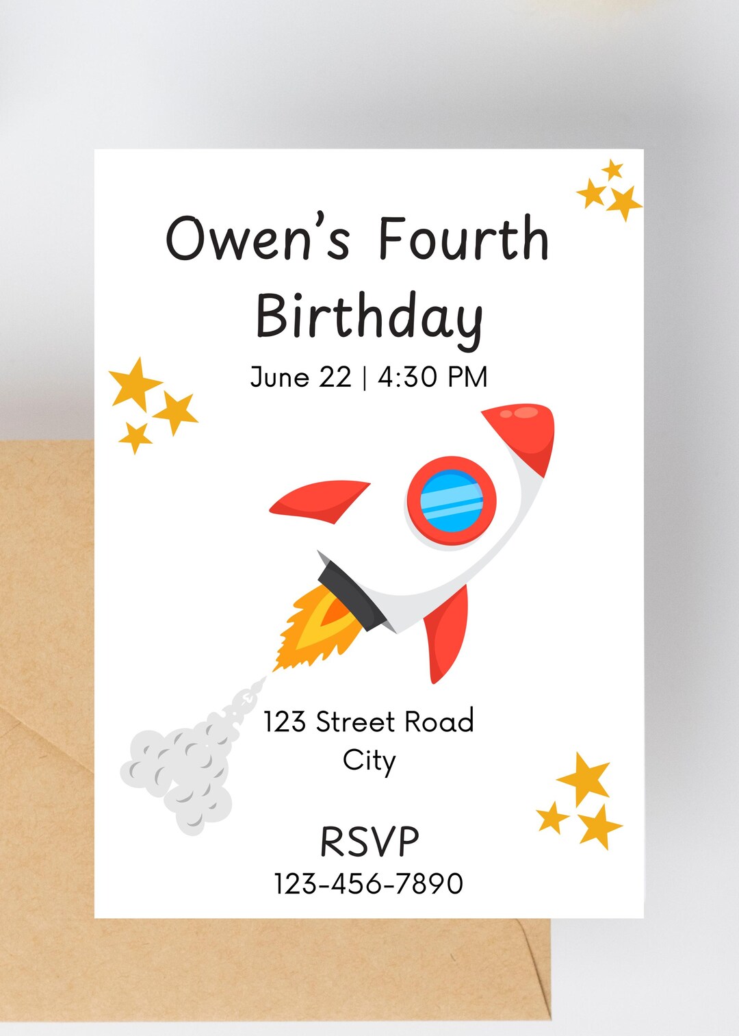 Editable and Personalizable Rocket Ship Theme Birthday Card Template ...