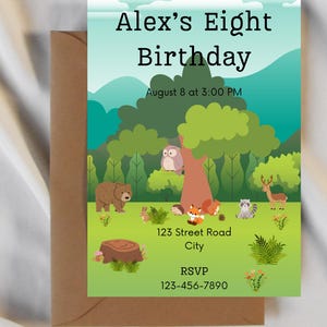 Editable Woodland Animals Birthday Canva Template - Customize ...