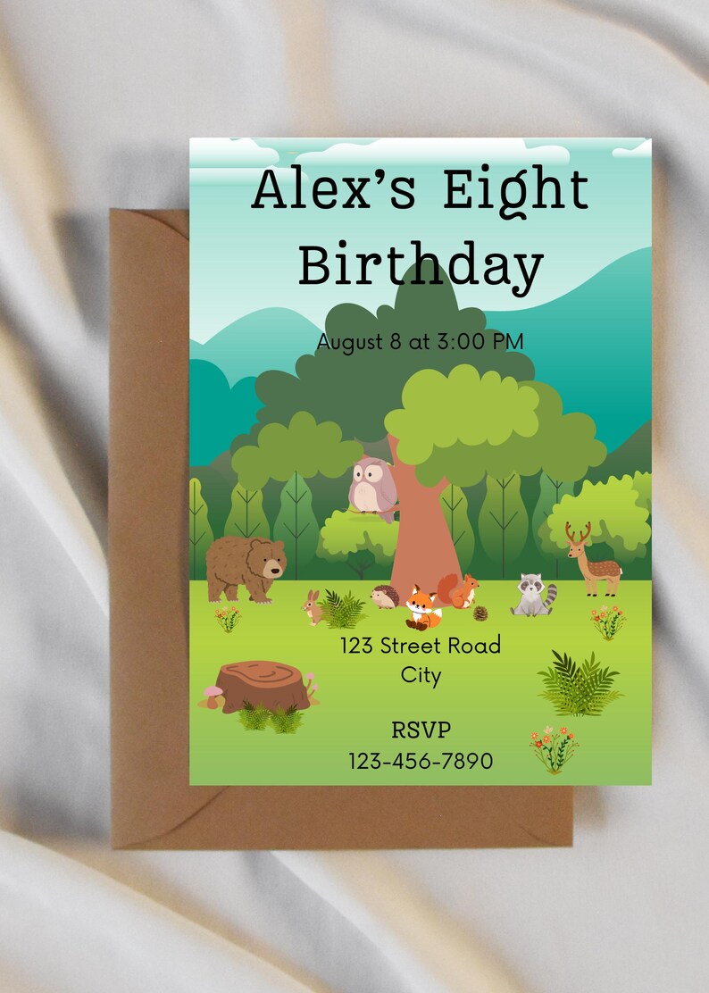 Editable Woodland Animals Birthday Canva Template - Customize ...