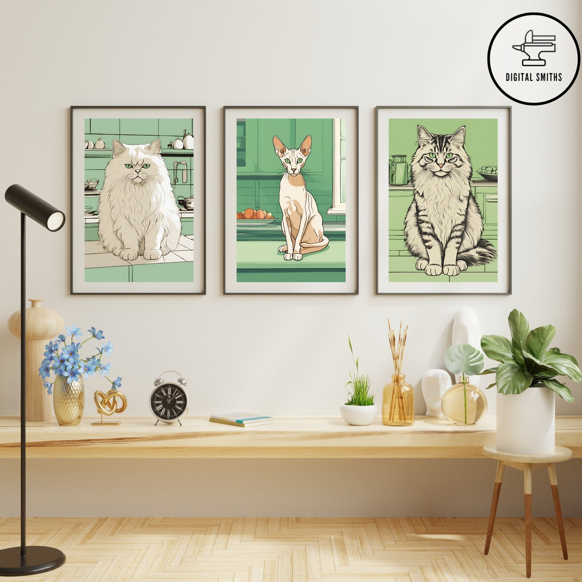 Cats on Counters | Downloadable Wall Prints | Cat Wall Art - Etsy