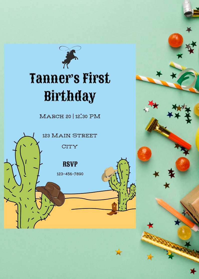 Wild West Birthday Party Invitation Template, Cowboy Birthday, Invite ...