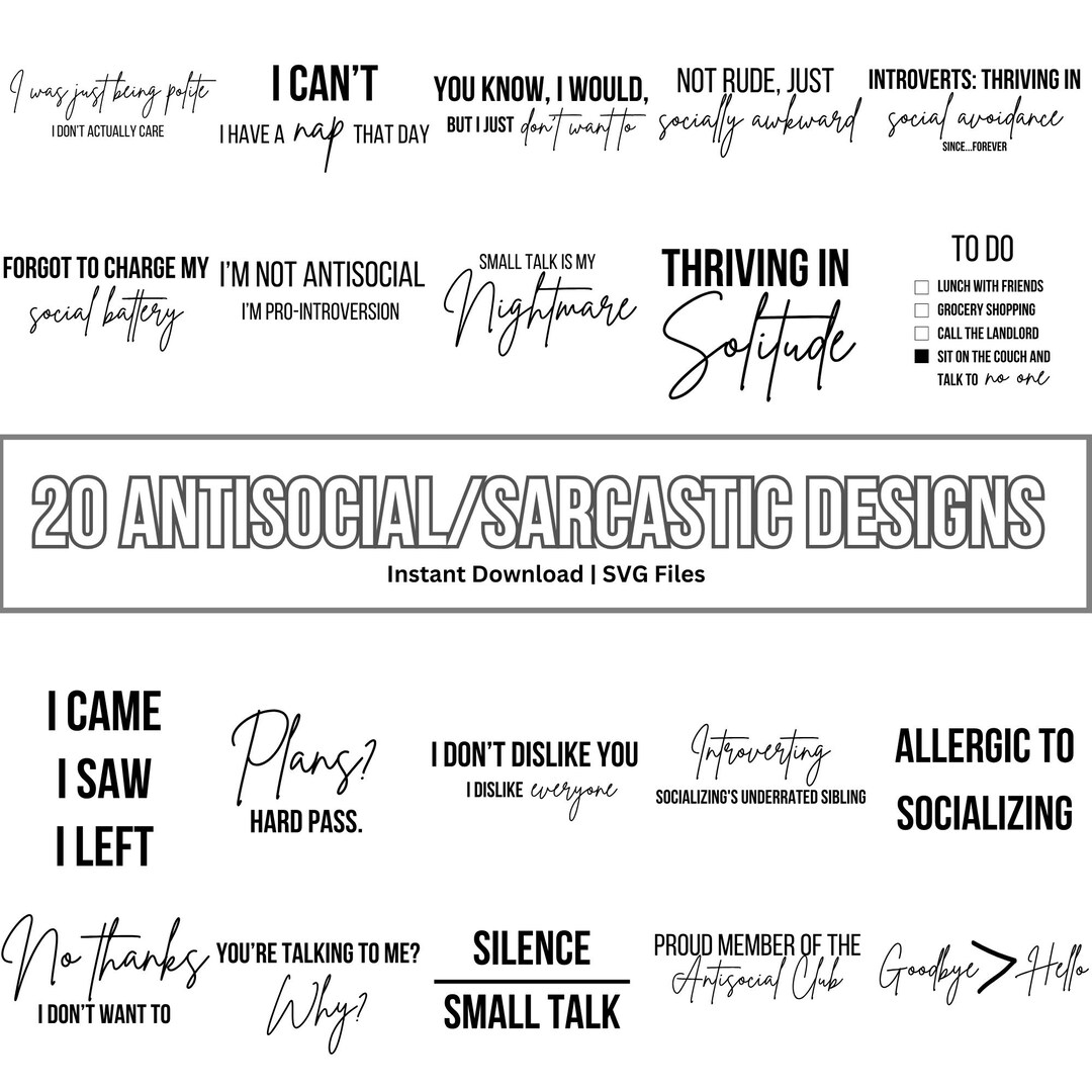 Antisocial SVG Bundle: 20 Snarky Designs (downloadable) - Etsy