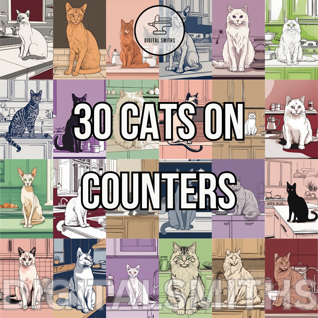 Cats on Counters | Downloadable Wall Prints | Cat Wall Art - Etsy