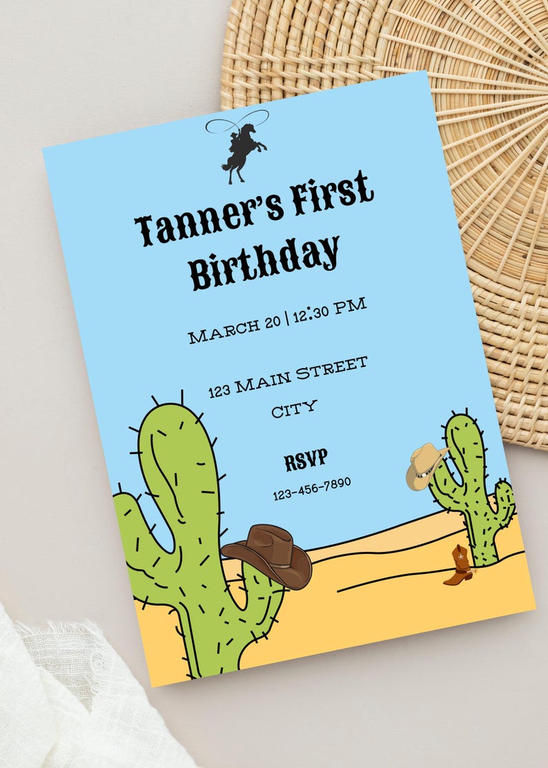Wild West Birthday Party Invitation Template, Cowboy Birthday, Invite ...