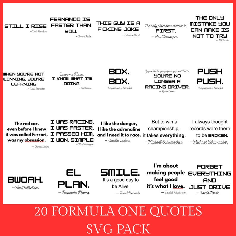 Formula 1 Driver Quotes SVG Bundle: Racing Fan Crafts (digital Download ...
