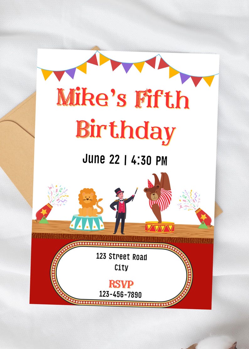 Editable Circus Birthday Card Template: Canva Digital Download - Etsy