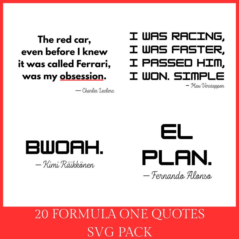 Formula 1 Driver Quotes SVG Bundle: Racing Fan Crafts (digital Download ...