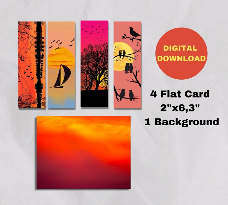 Set of Four Sunset Printable Bookmarks, the Best Gift for Booklovers ...