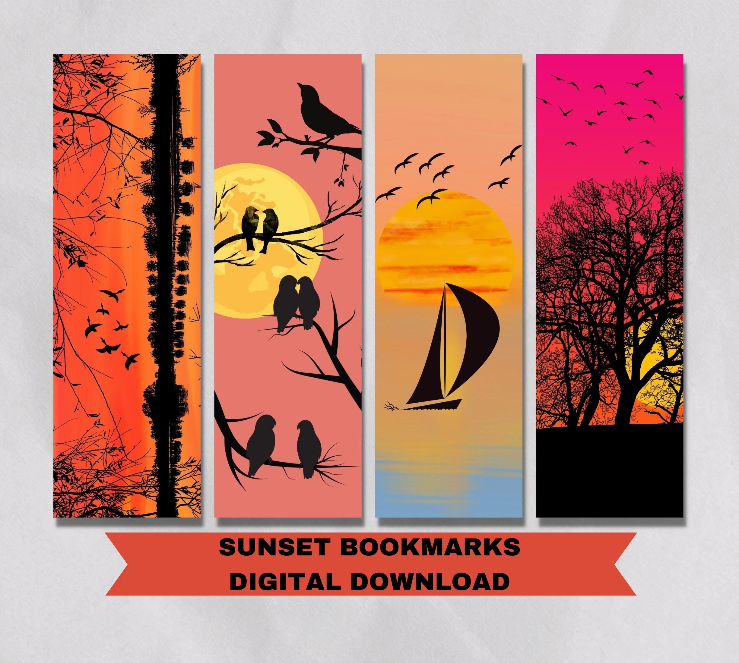 Set of Four Sunset Printable Bookmarks, the Best Gift for Booklovers ...