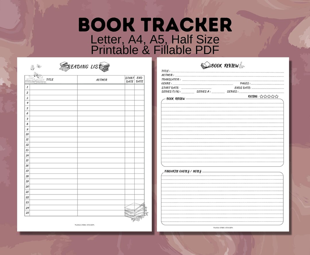 Printable Reading Journal, Book Tracker,book Review,reading List,books ...
