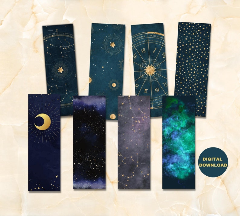 Set of Eight Space Printable Bookmarks, the Best Gift for Booklovers ...