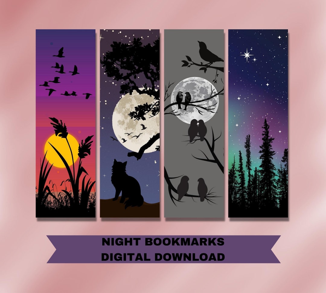 Set of Four Night Printable Bookmarks, the Best Gift for Booklovers ...
