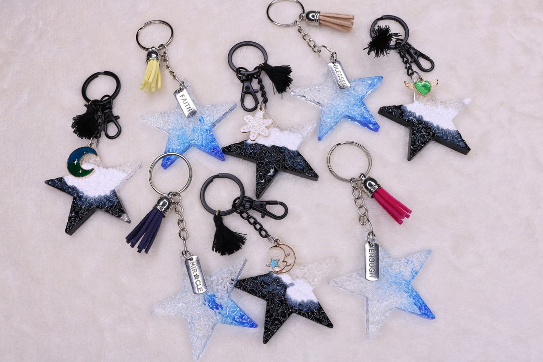 Druzy Star Keychain: Resin Star With Charm & Tassel - Etsy