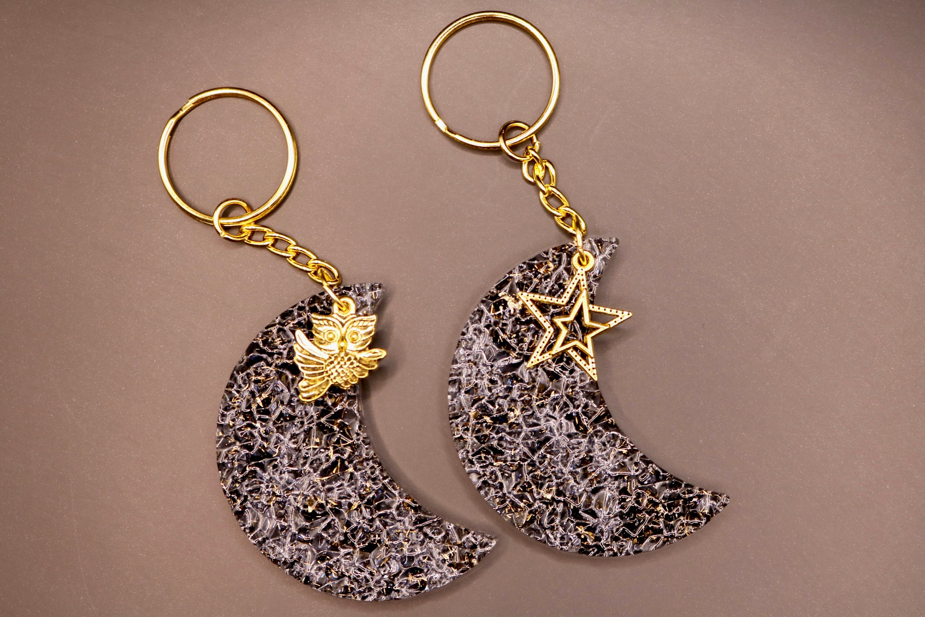 Druzy Moon Shape Resin Keychains Druzy Resin Moon Keychains Moon Shaped ...