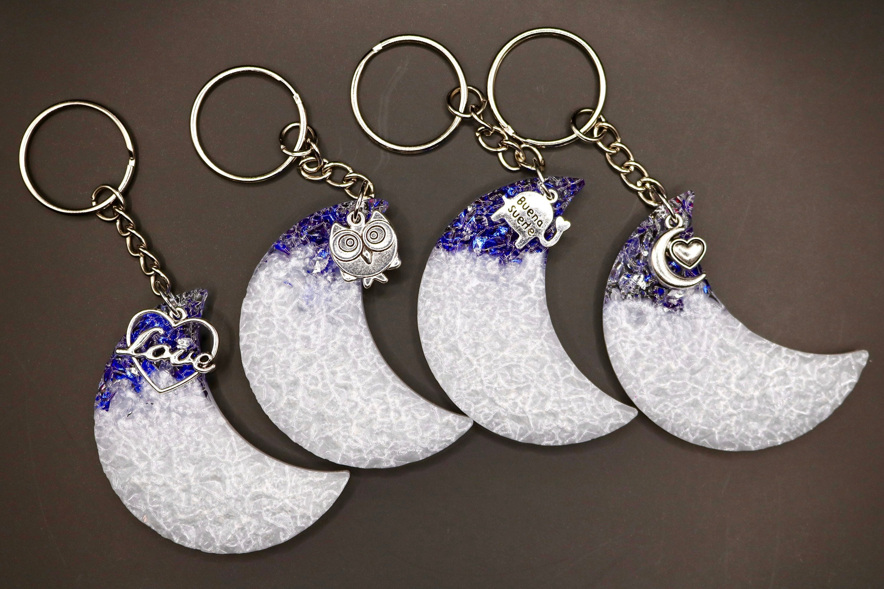 Druzy Moon Shape Resin Keychains Druzy Resin Moon Keychains Moon Shaped ...