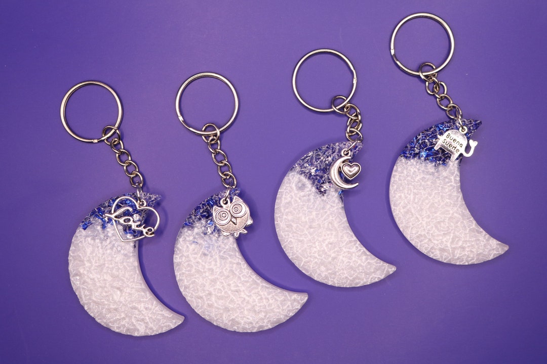 Druzy Moon Shape Resin Keychains | Druzy Resin Moon Keychains | Moon ...
