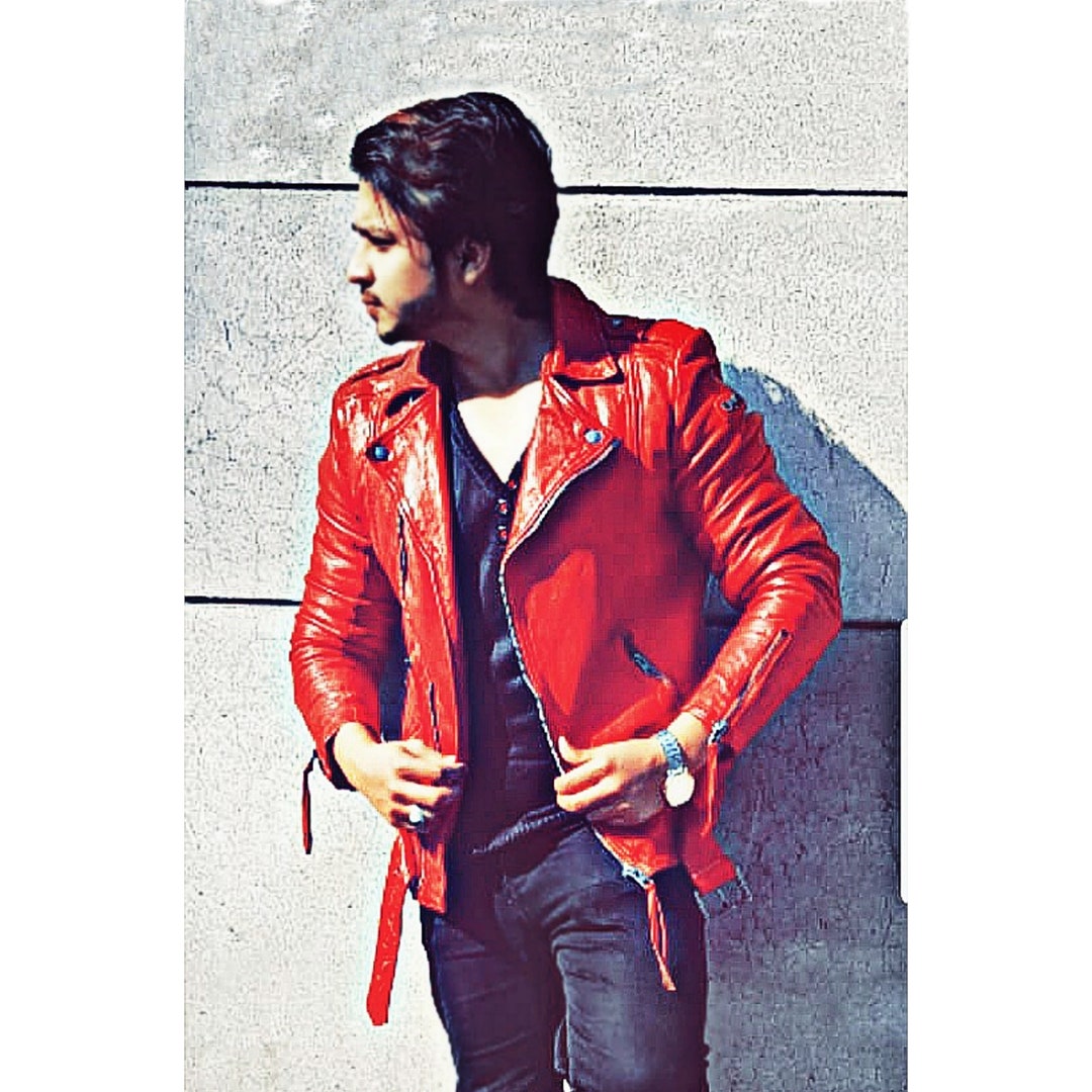 Men's Red Real Leather Biker Motorcycle Jacket Red - Etsy