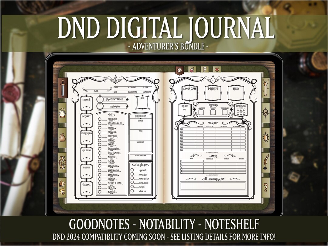 DND Digital Journal Fillable PDF, Character Sheet, 5e, Goodnotes ...