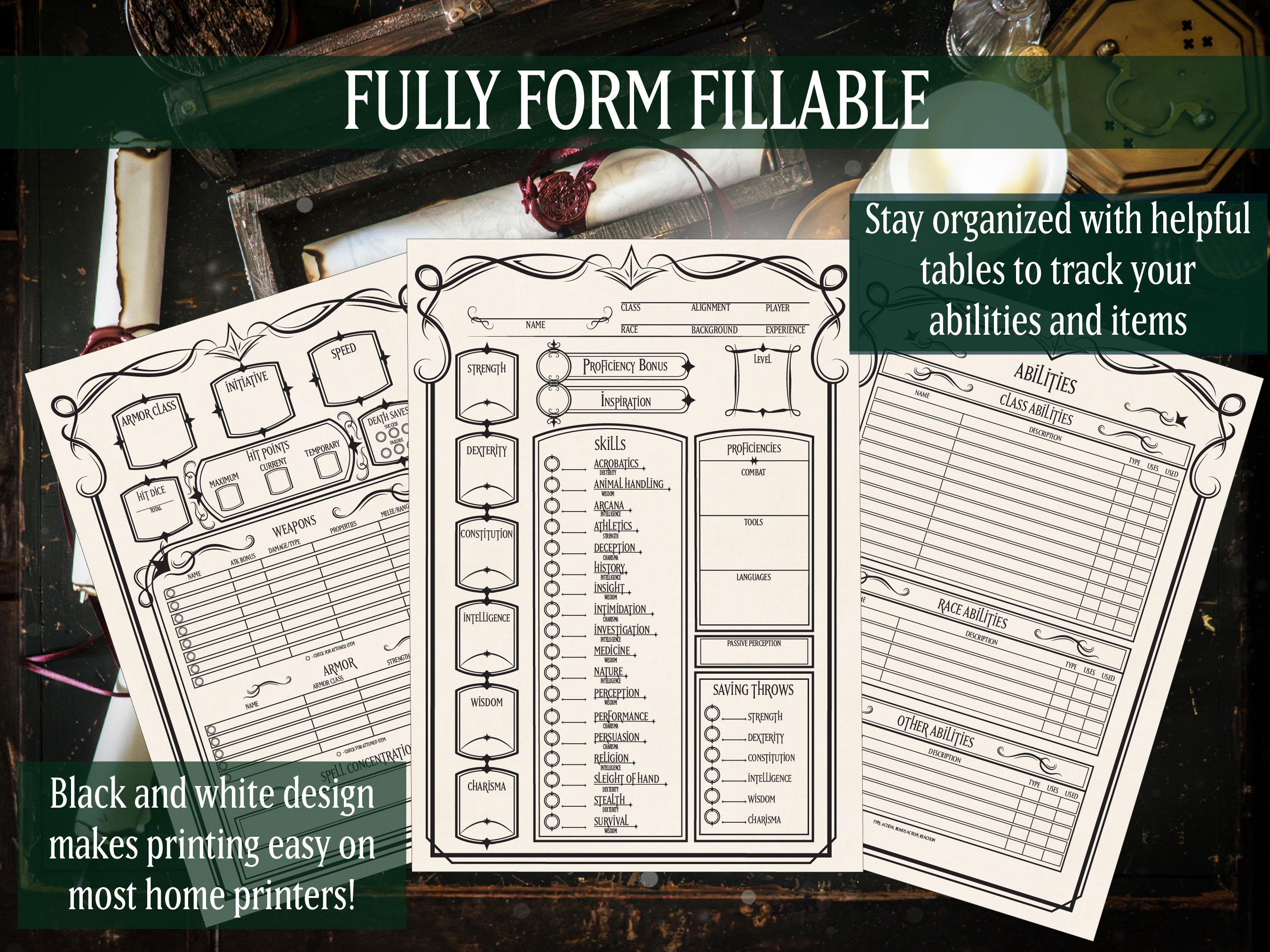 DND Character Sheet Journal 5e, Printable DND Journal, Dungeons ...