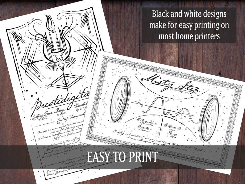 DND Printable Spell Scrolls, Dungeon Master TTRPG Prop, Black & White Design, Set 4 ...