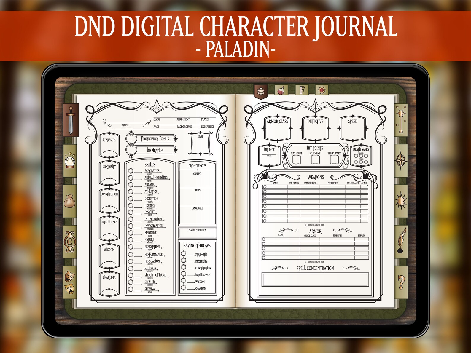 DND Paladin Digital Character Journal, Dungeons and Dragons 5e, Spell ...