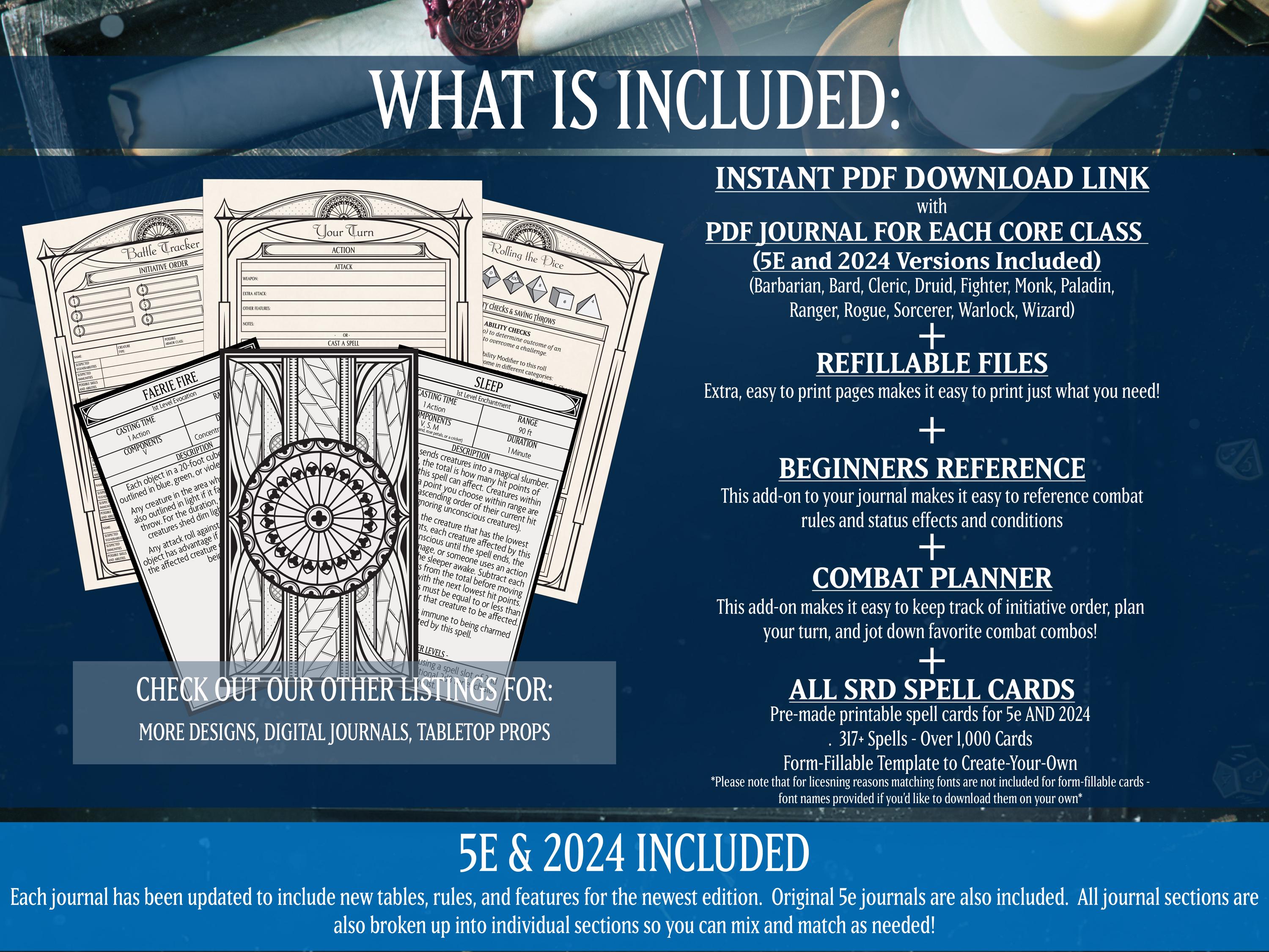 DND 5e + 2024 Character Sheet Journal & Spell Cards, Gothic Design ...