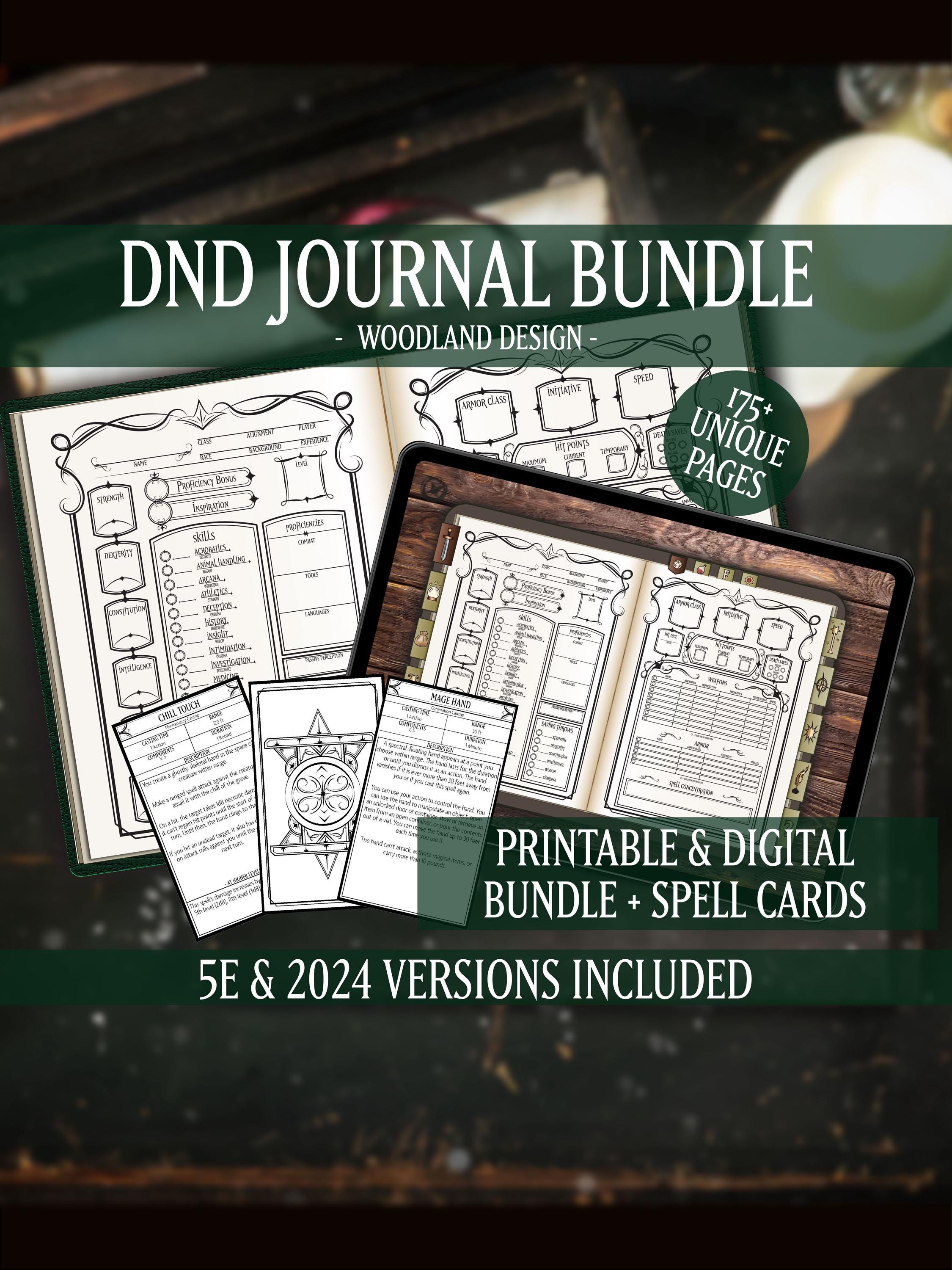 DND Character Journal Printable and Digital Bundle + Spell Cards, 5e ...