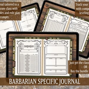 DND Barbarian Digital Journal 5e: Character Sheet & Spell Cards (PDF ...