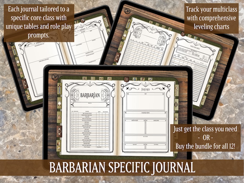 DND Barbarian Digital Journal 5e: Character Sheet & Spell Cards (PDF ...