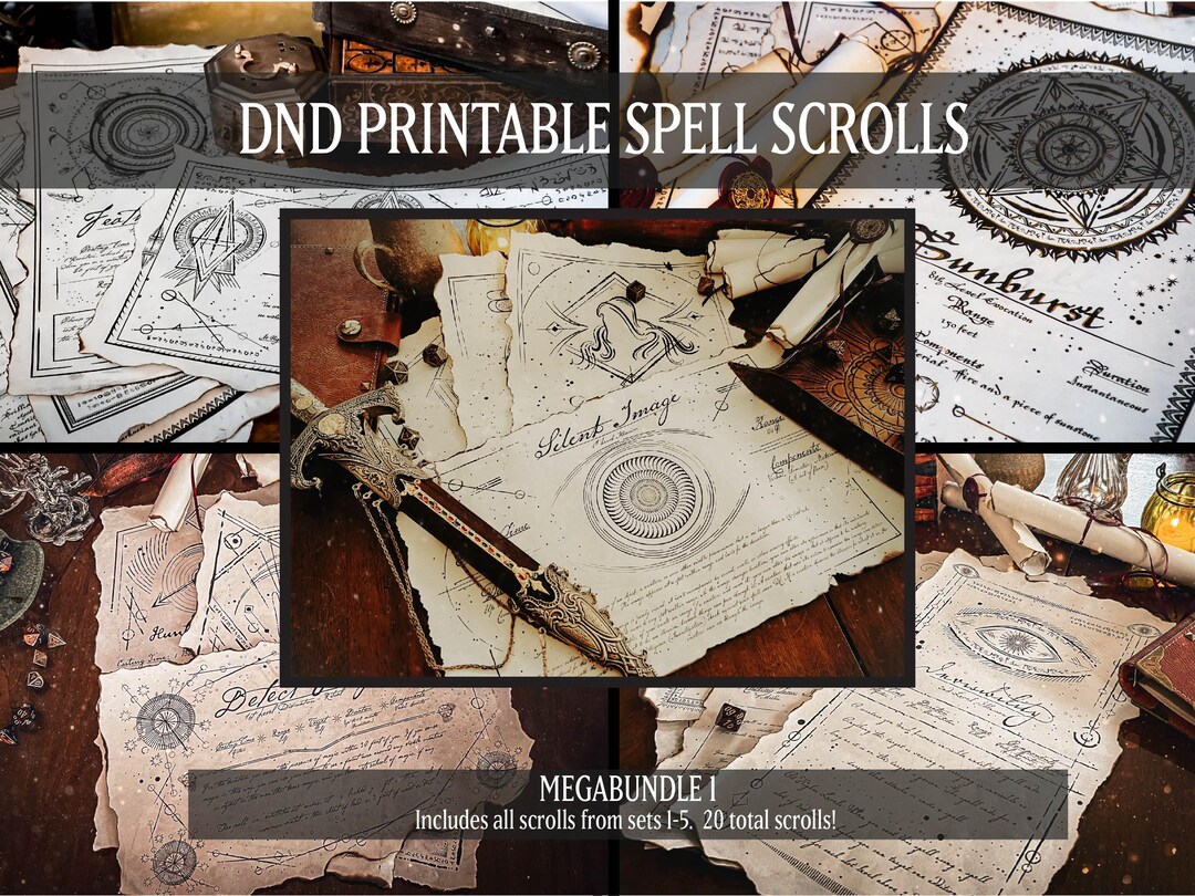 DND Printable Spell Scrolls Mega Bundle 1 DM TTRPG Prop, Black/white ...