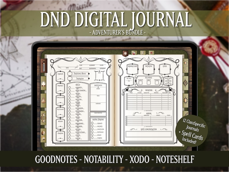 DND Digital Journal Fillable PDF, Character Sheet, 5e, Goodnotes ...
