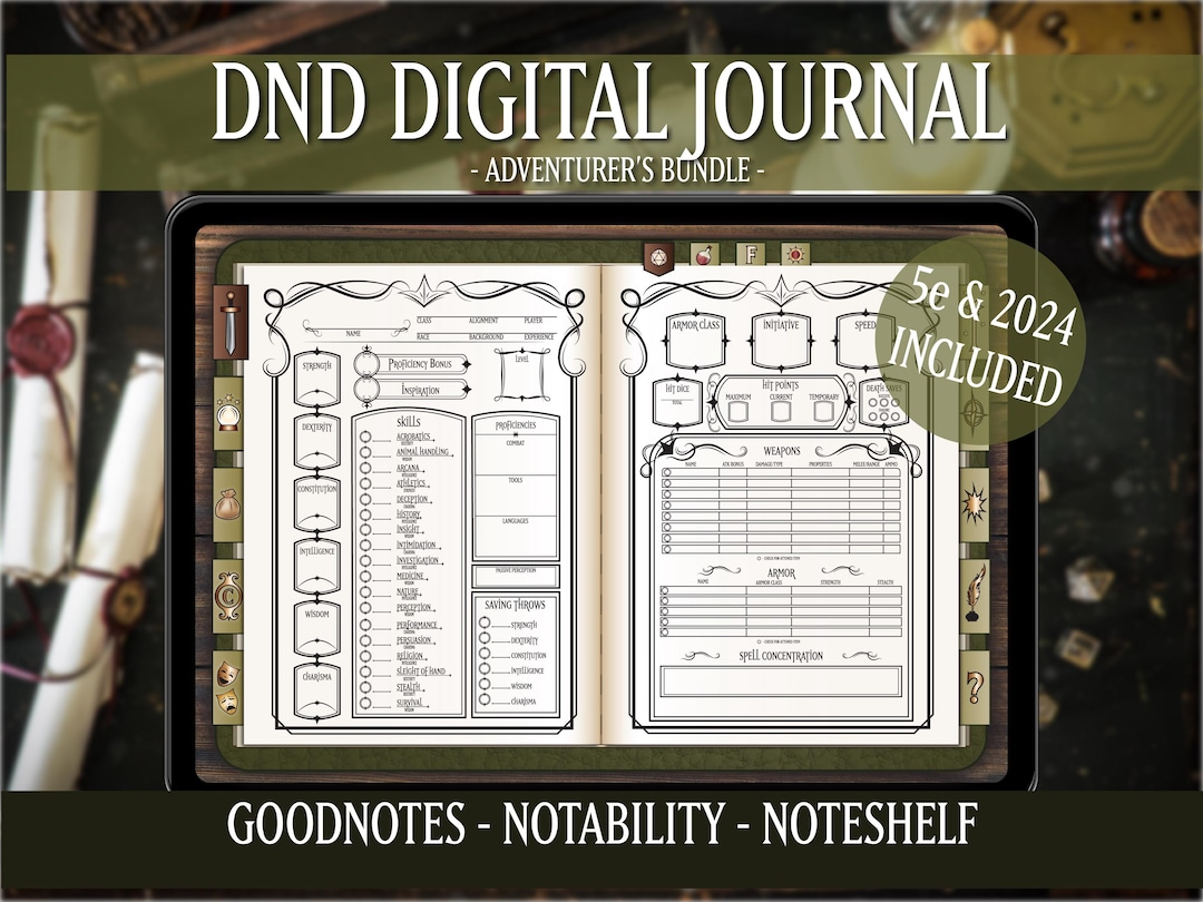 DND Digital Journal Fillable PDF, Character Sheet, 5e 2024, Goodnotes ...