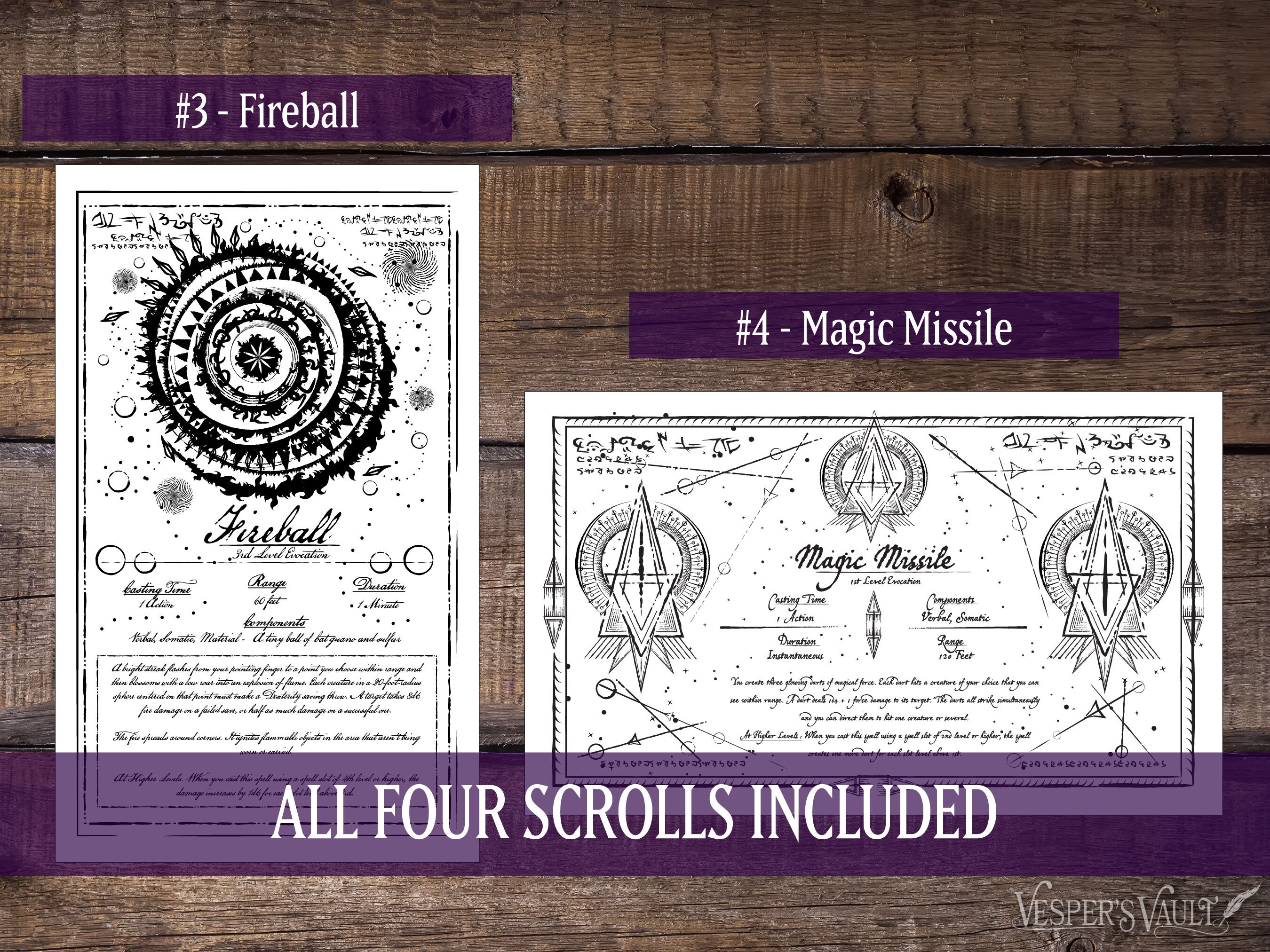 DND Printable Spell Scrolls, Tabletop Prop, Magic, Black & White Design ...