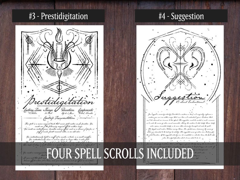 DND Printable Spell Scrolls, Dungeon Master TTRPG Prop, Black & White Design, Set 4 ...