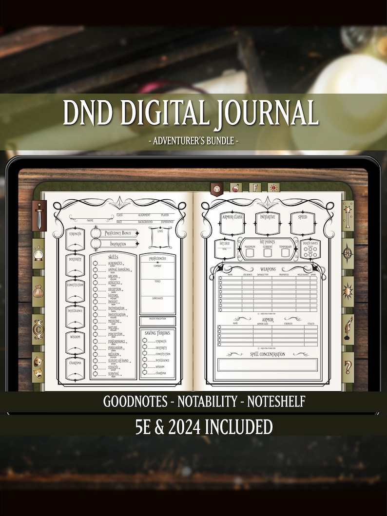 DND Digital Character Journal With Spell Cards Stickers (5e and 2024 ...