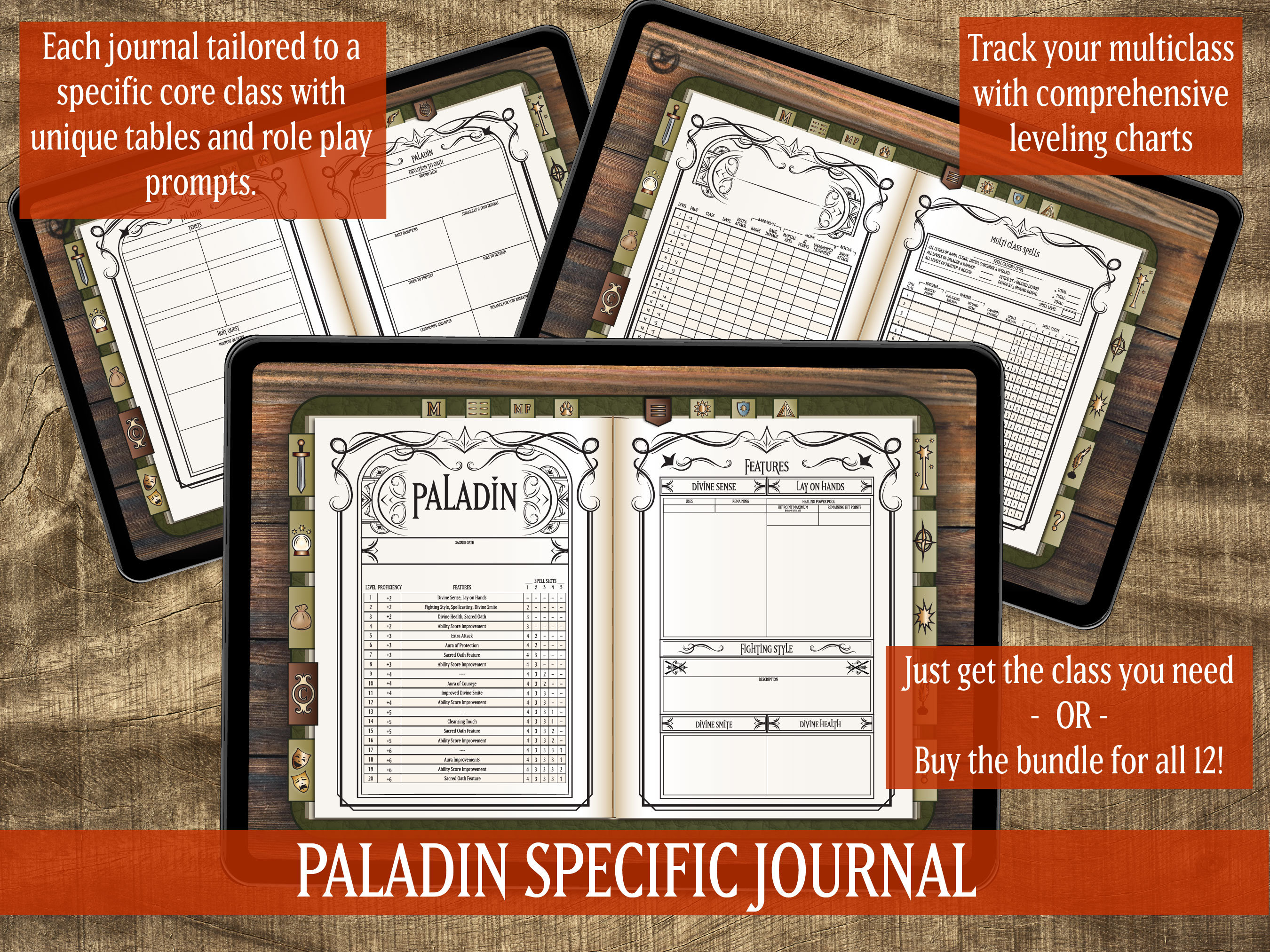 DND Paladin Digital Character Journal, Dungeons and Dragons 5e, Spell ...