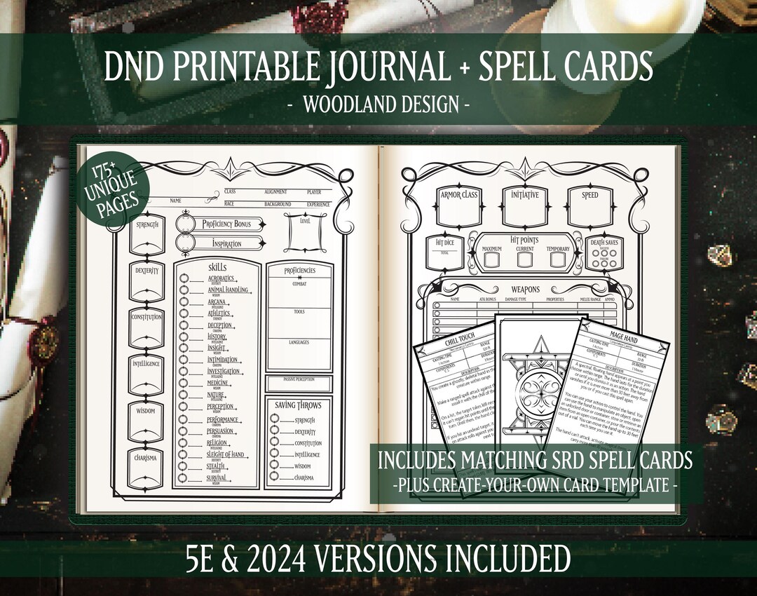 Dnd Character Sheet Printable Journal + Spell Cards, 5e + 2024 ...